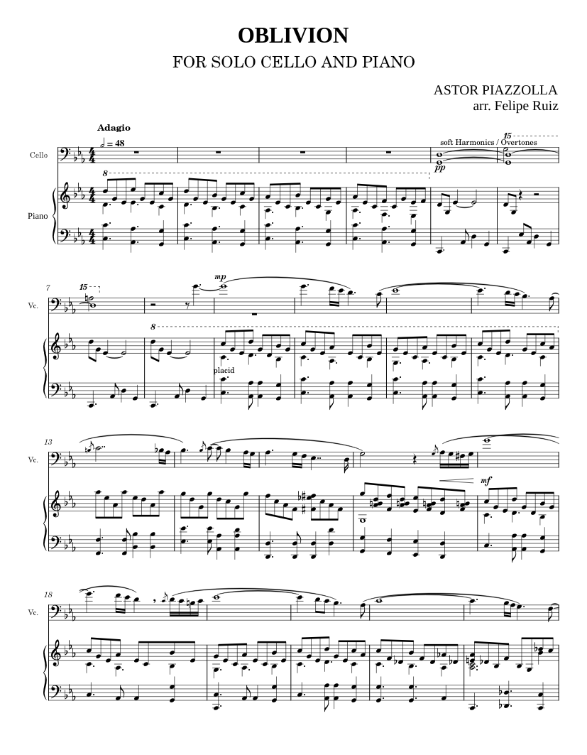 Oblivion – Astor Piazzolla Oblivion by Astor Piazzola Sheet music for ...