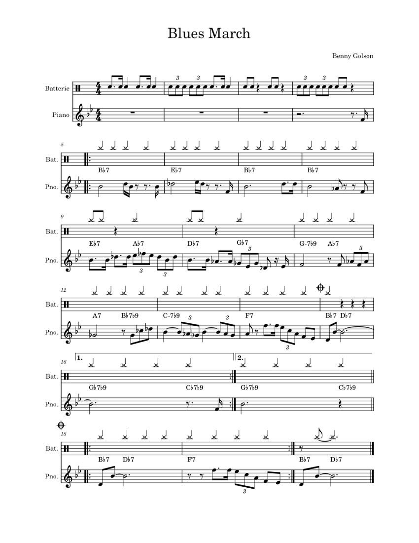 Blues March – Benny Golson Sheet Music for Piano, Drum group (Mixed ...