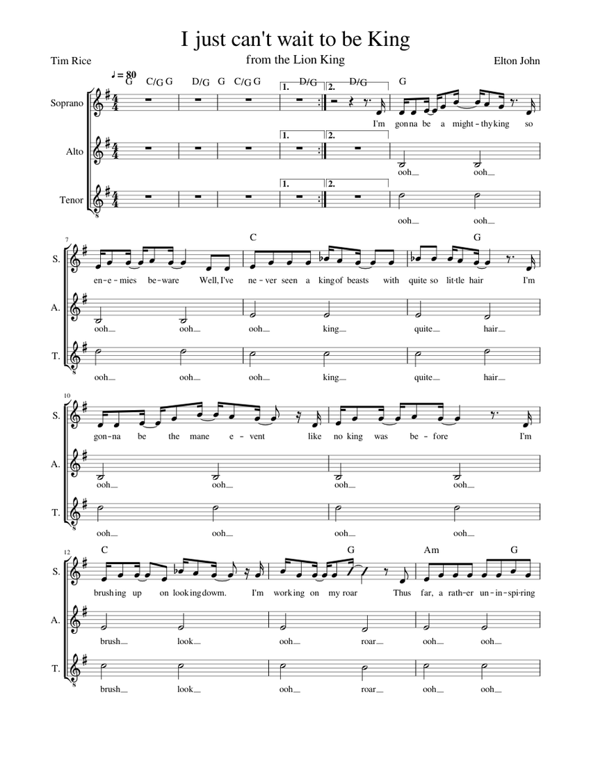 I just can't wait to be King Sheet music for Soprano, Alto, Tenor, Bass ...