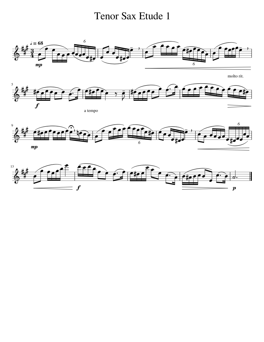 Tenor Sax Etude 1 Sheet Music for Saxophone tenor (Solo) | MuseScore.com