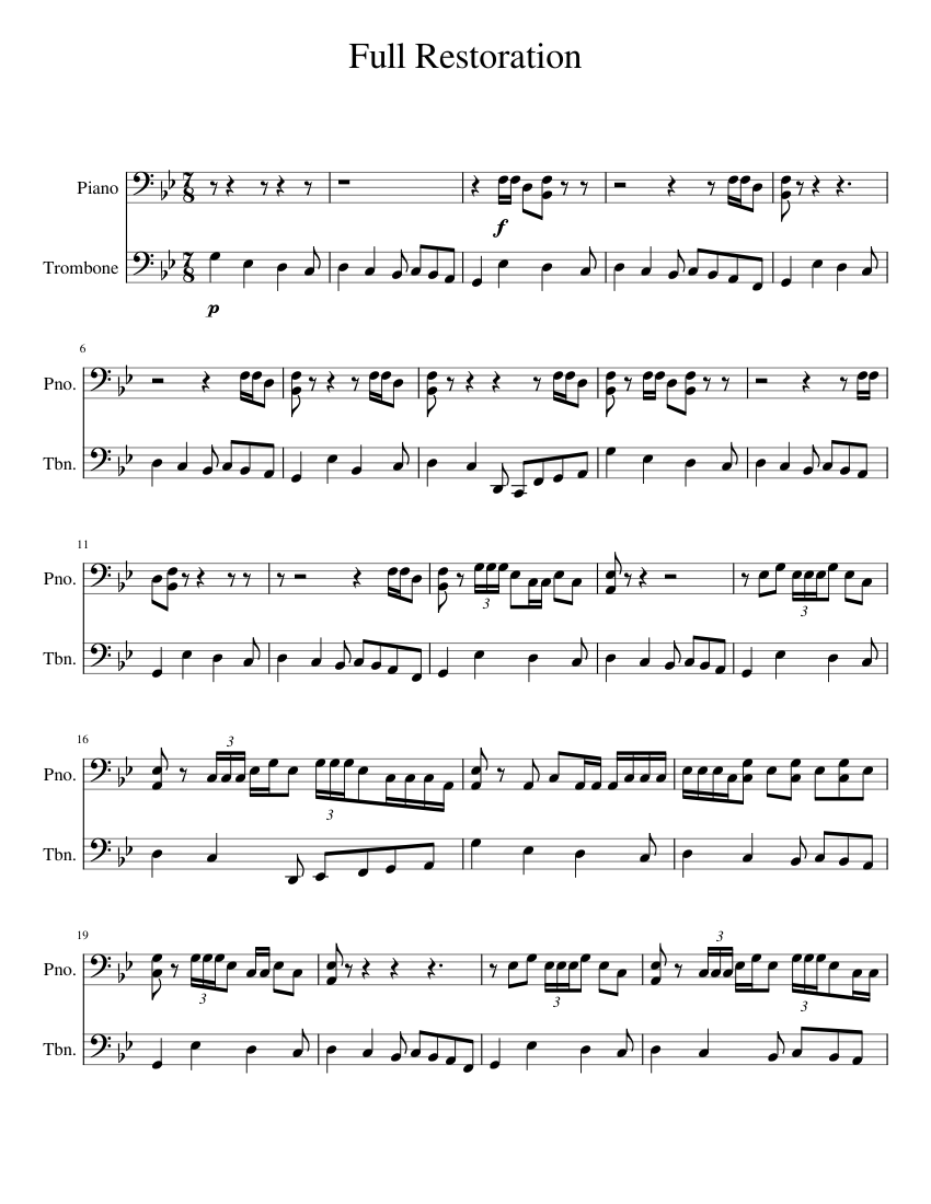 Full Restoration Temple blocks and Trombone part Sheet music for Piano ...