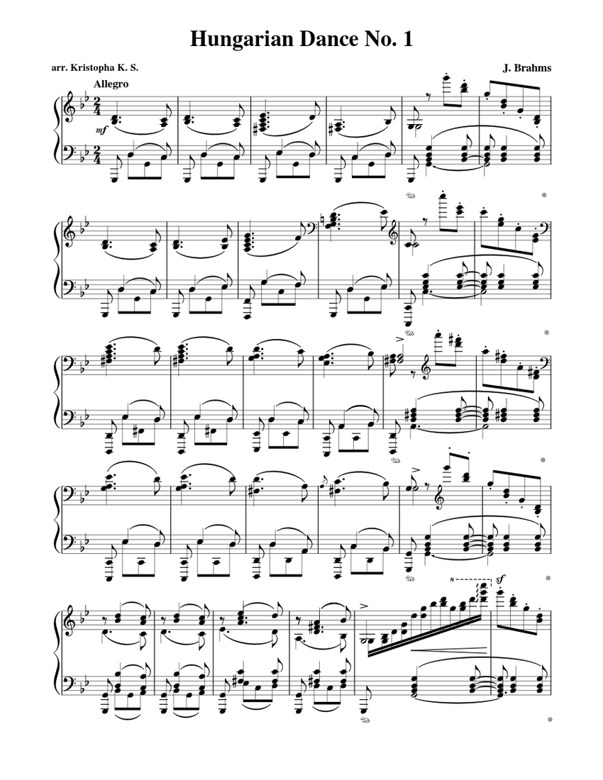 Hungarian Dance No. 1 – Johannes Brahms Hungarian Dance No. 1 piano solo Sheet music for Piano ...