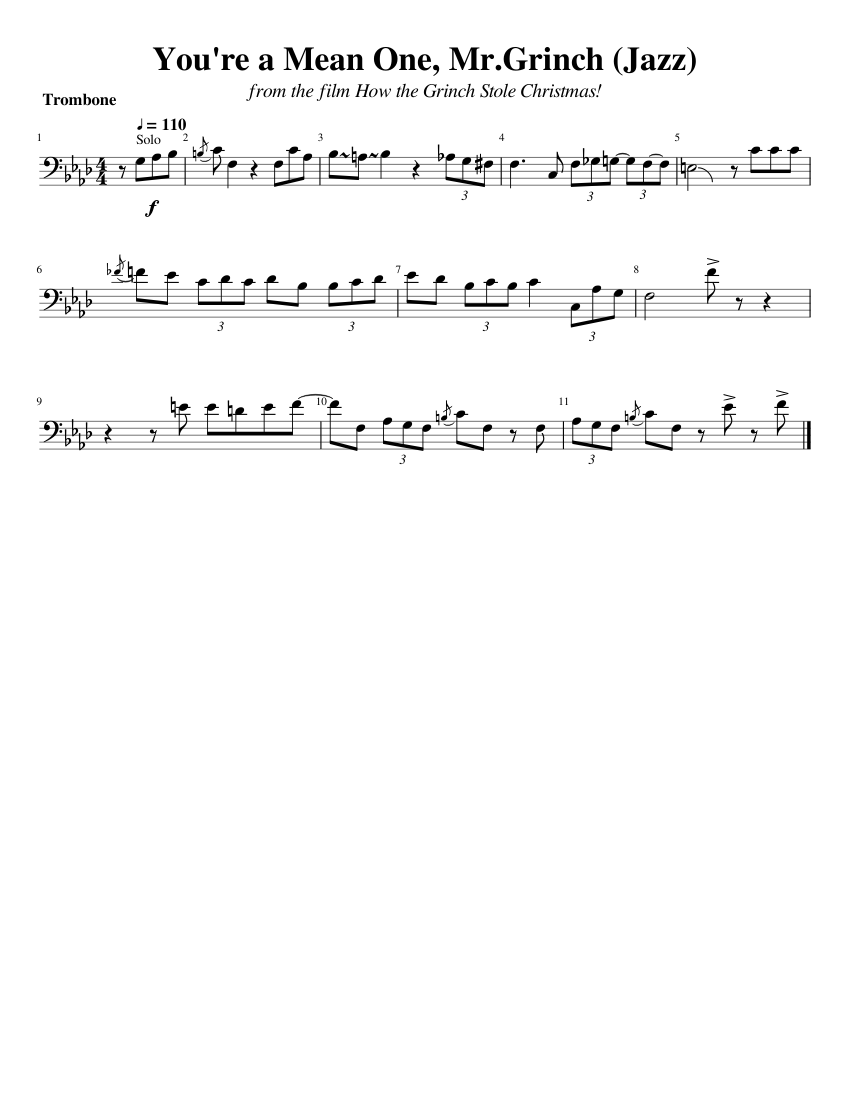 You're a Mean One, Mr Grinch (Jazz) Sheet Music for Trombone (Solo ...