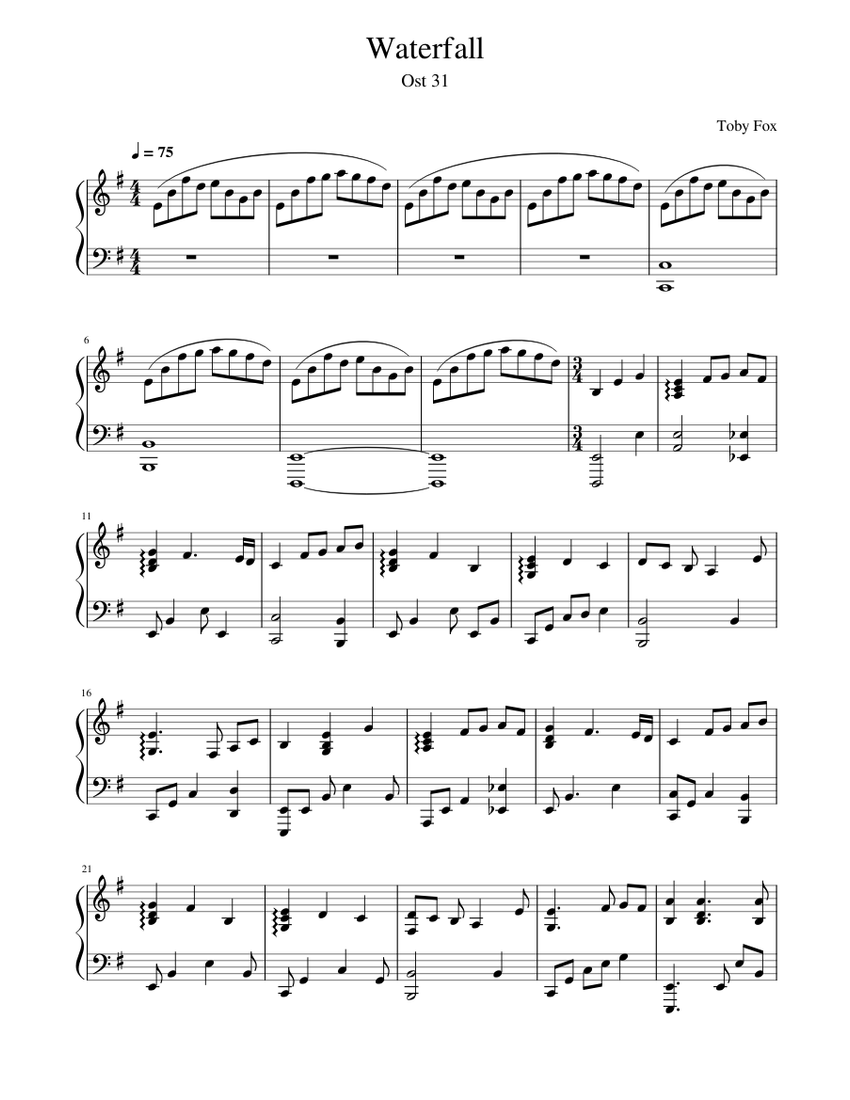 Waterfall – Toby Fox Waterfall Sheet music for Piano (Solo) | Musescore.com