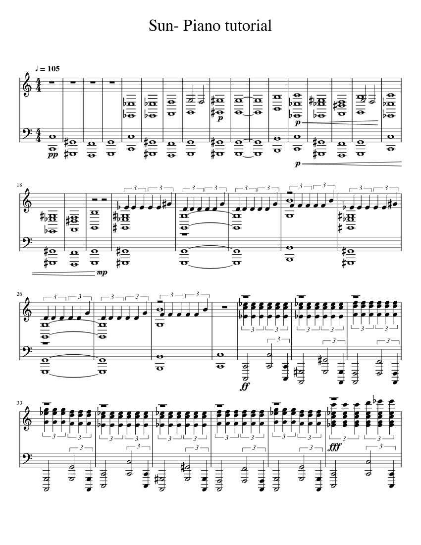 Sun- Piano tutorial | read description! Sheet music for Piano (Solo ...