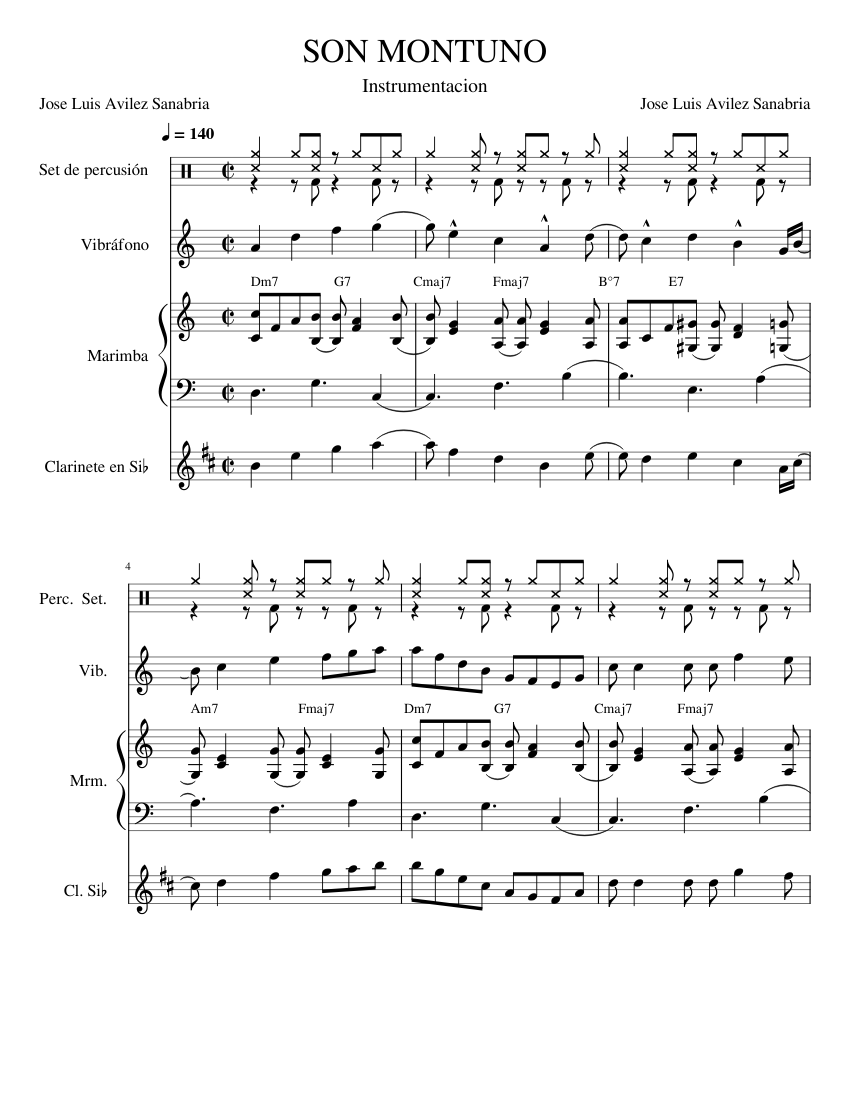 SON MONTUNO Sheet music for Clarinet in b-flat, Vibraphone, Drum group ...