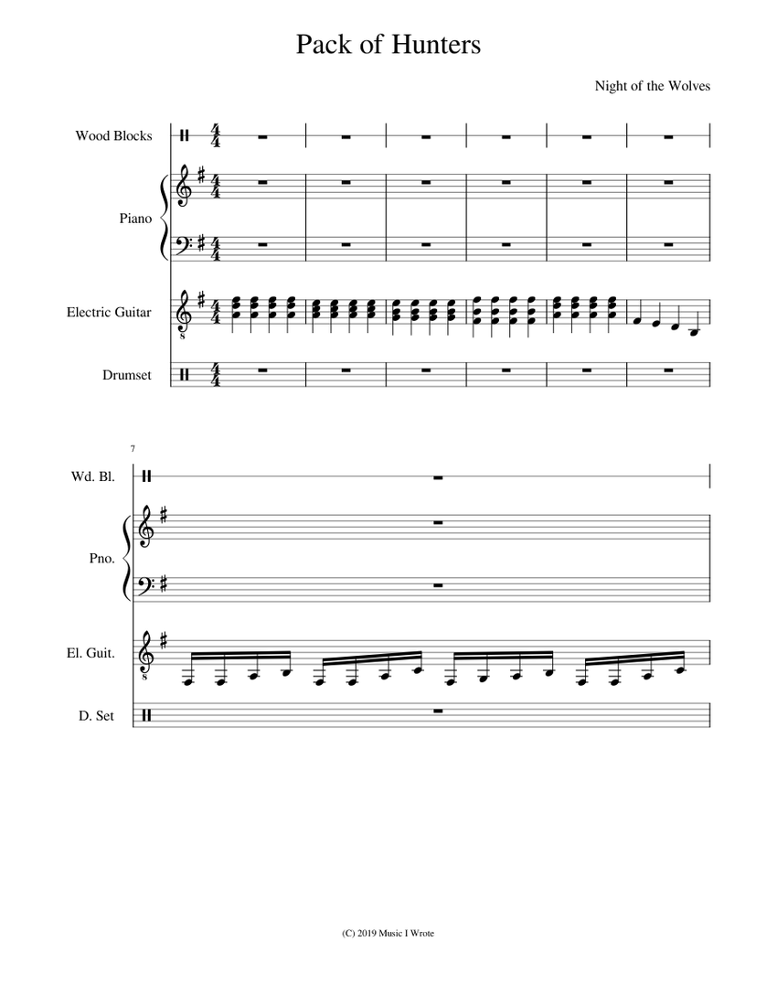 Pack of Hunters Sheet music for Piano, Guitar, Drum group, Woodblock ...