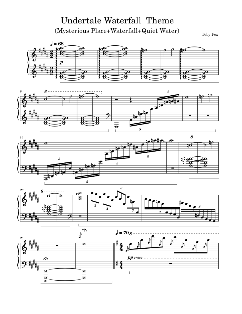 Undertale Waterfall Theme (Piano Solo) Sheet music for Piano (Solo ...