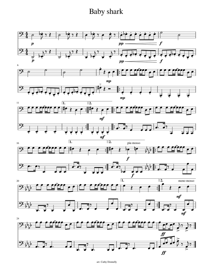 Baby shark Sheet music for Cello (String Duet) | Musescore.com