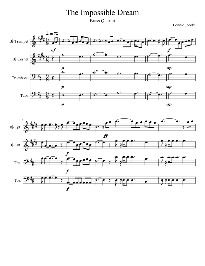 The_Impossible_Dream Sheet music for Trombone, Cornet, Tuba, Trumpet in ...