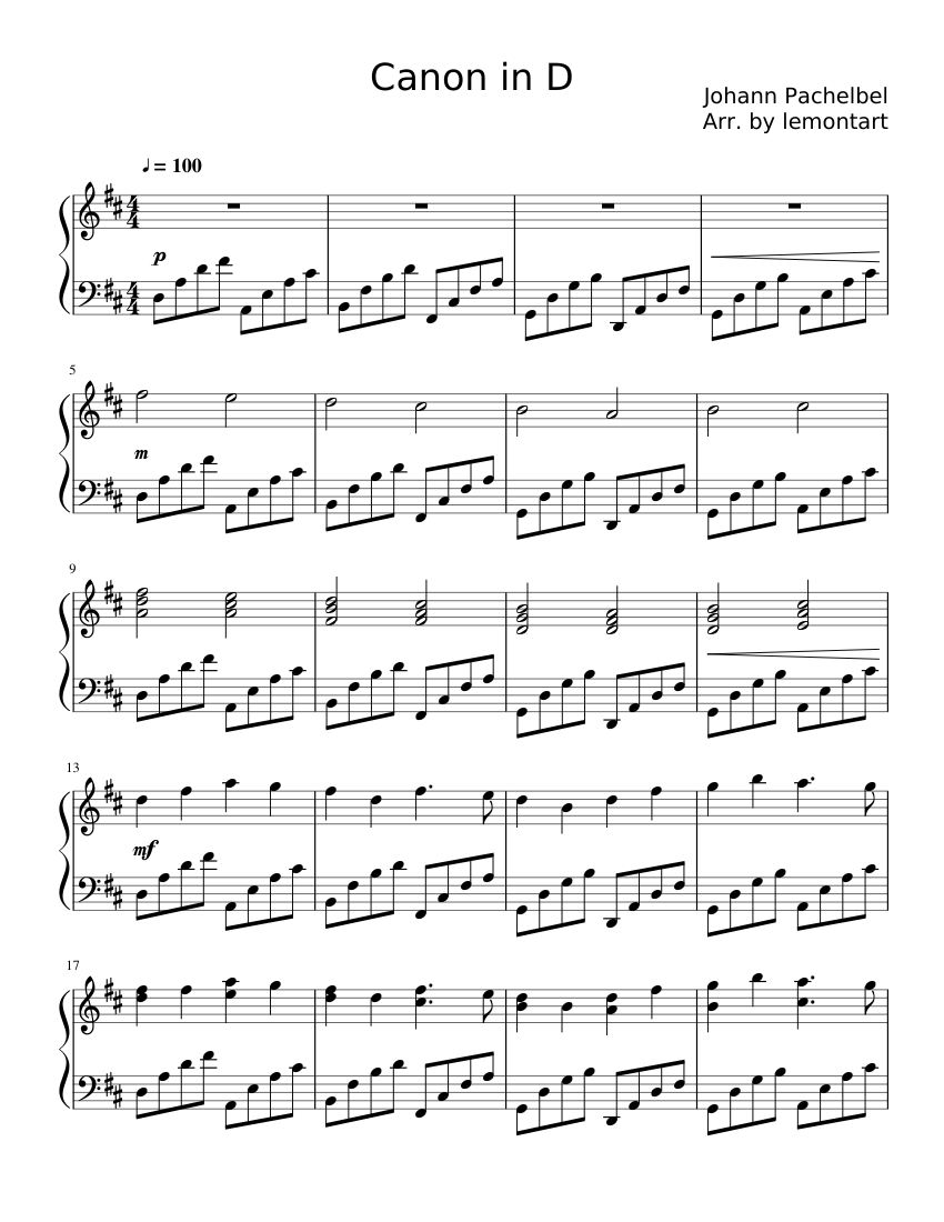 Canon and Gigue in D major, P.37 – Johann Pachelbel Canon in D Sheet ...