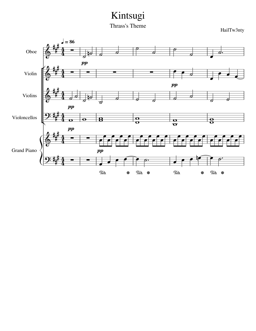 Kintsugi - Thrass's Theme Sheet music for Piano, Oboe, Violin, Strings ...