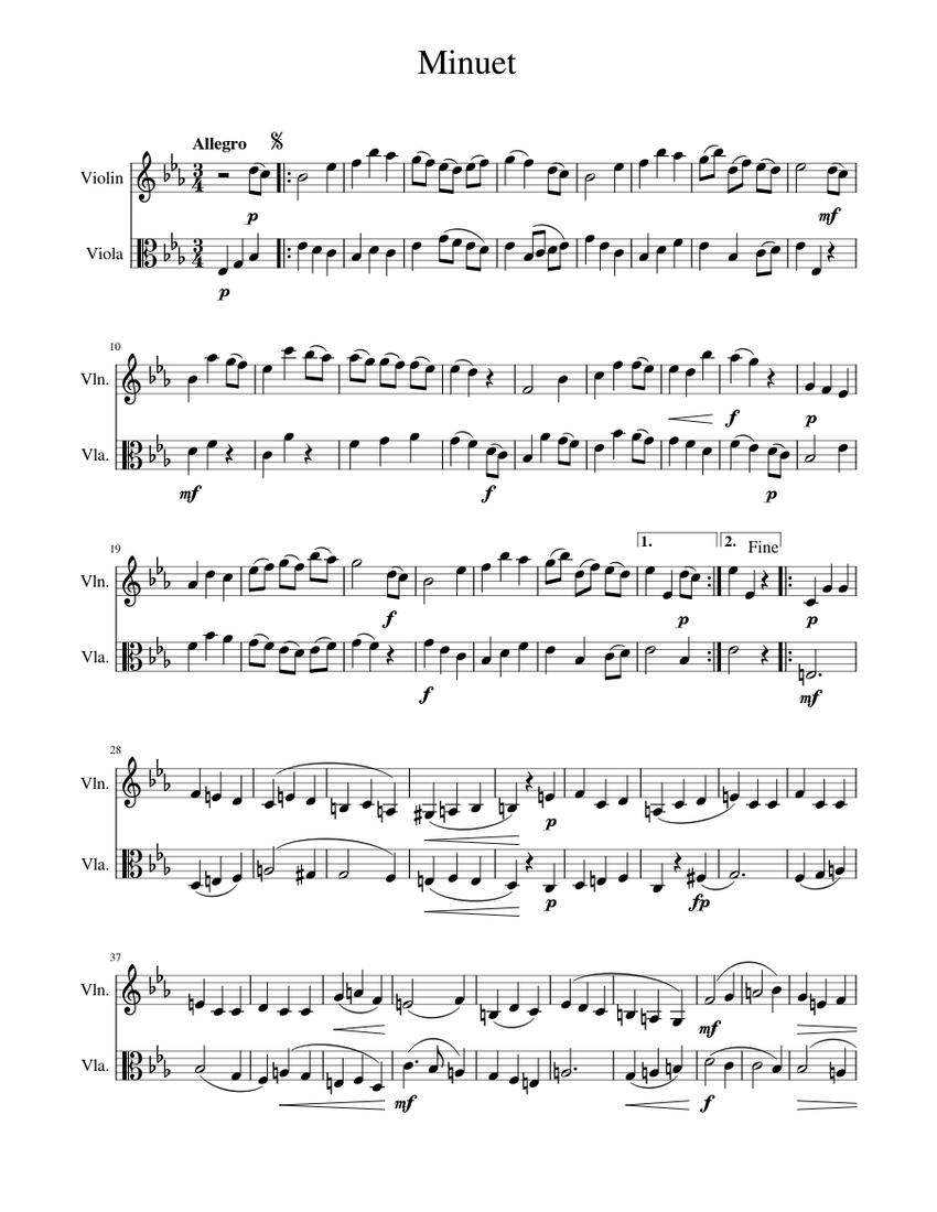 Minuet #NV2020 Sheet music for Violin, Viola (String Duet) | Musescore.com