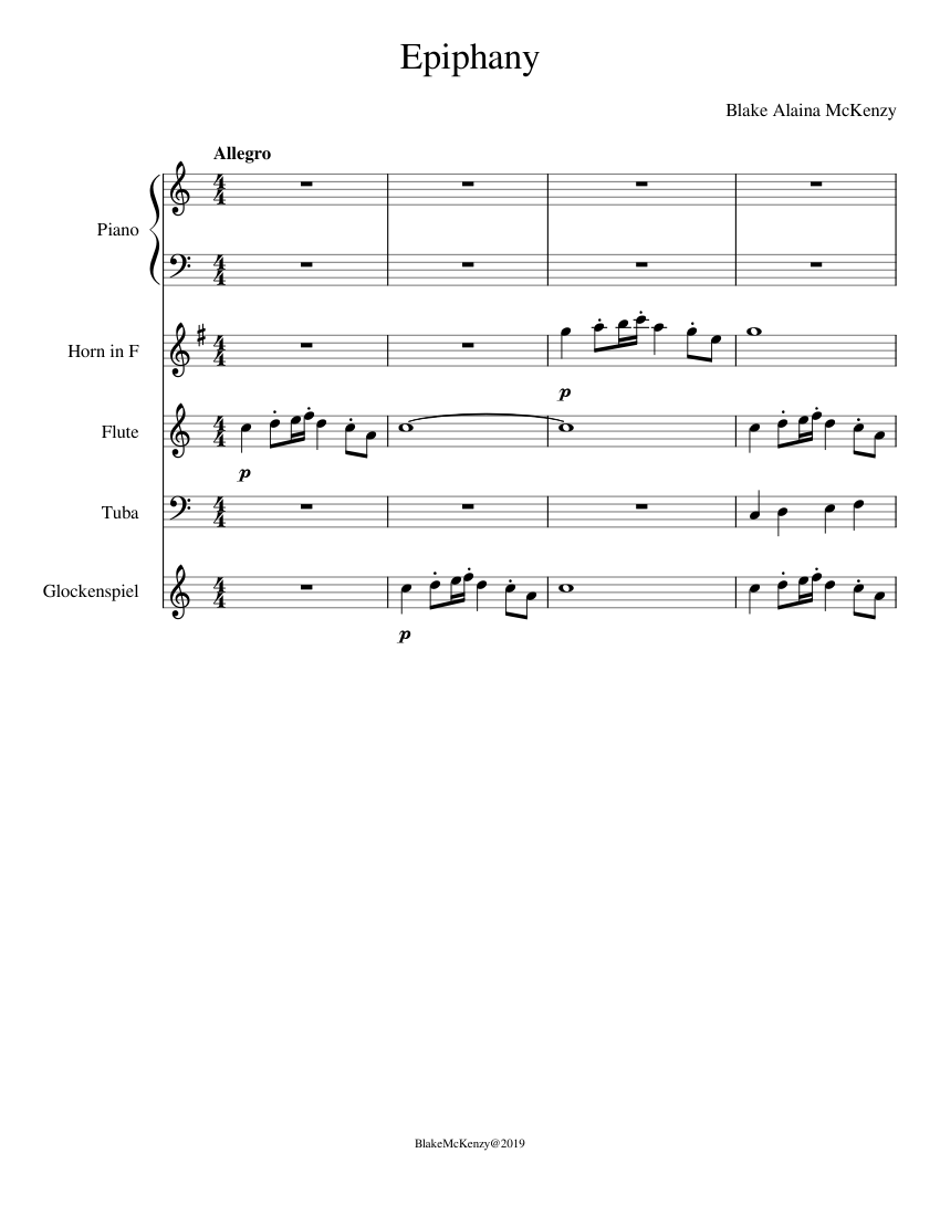 Epiphany Sheet Music for Piano, Tuba, Flute, French horn & more ...