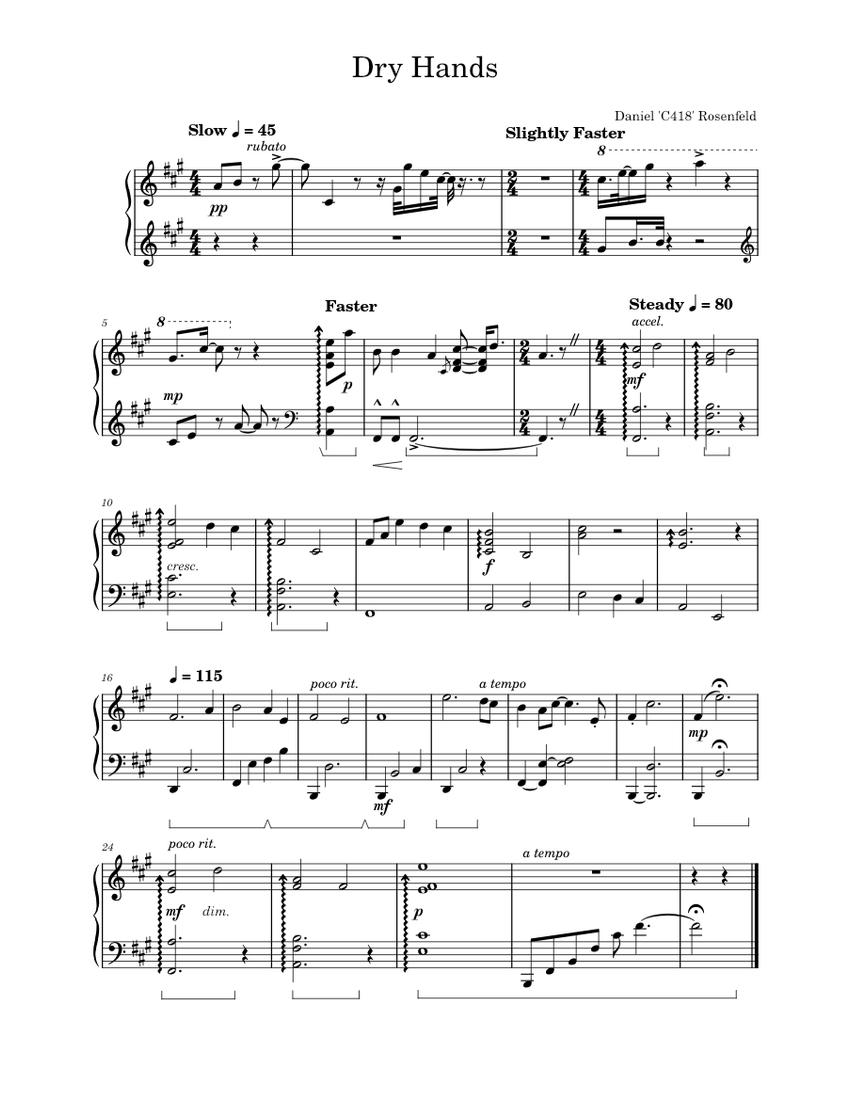 Dry Hands – C418 Sheet Music for Piano (Solo) Easy | MuseScore.com