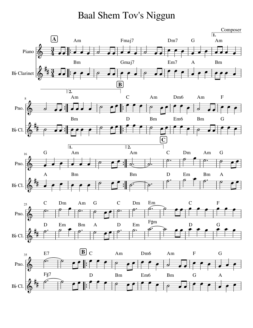 Baal Shem Tov's Niggun--Yedid Nefesh Sheet Music with Chords for Piano ...