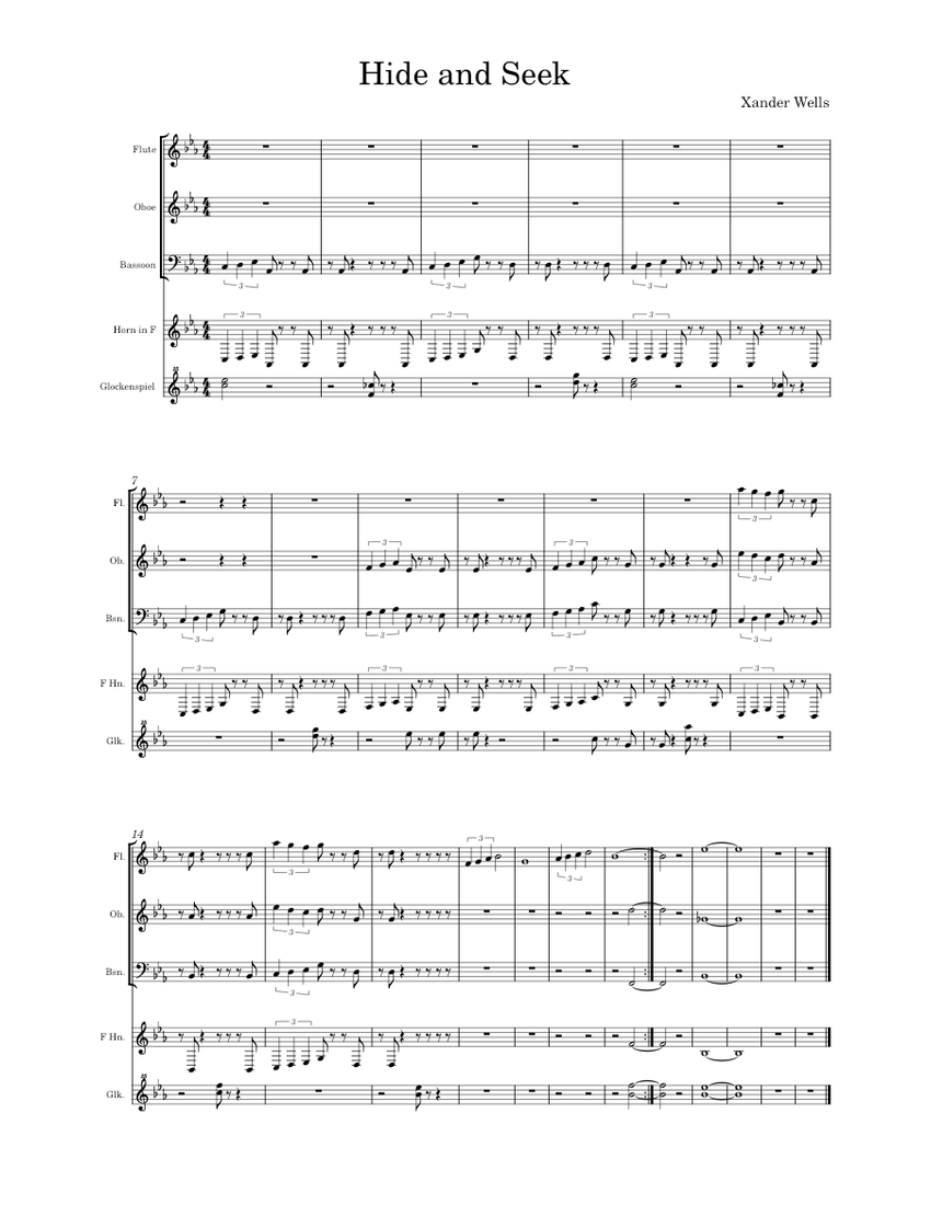 Hide and Seek - Xander Wells Sheet music for Flute, Oboe, Bassoon ...