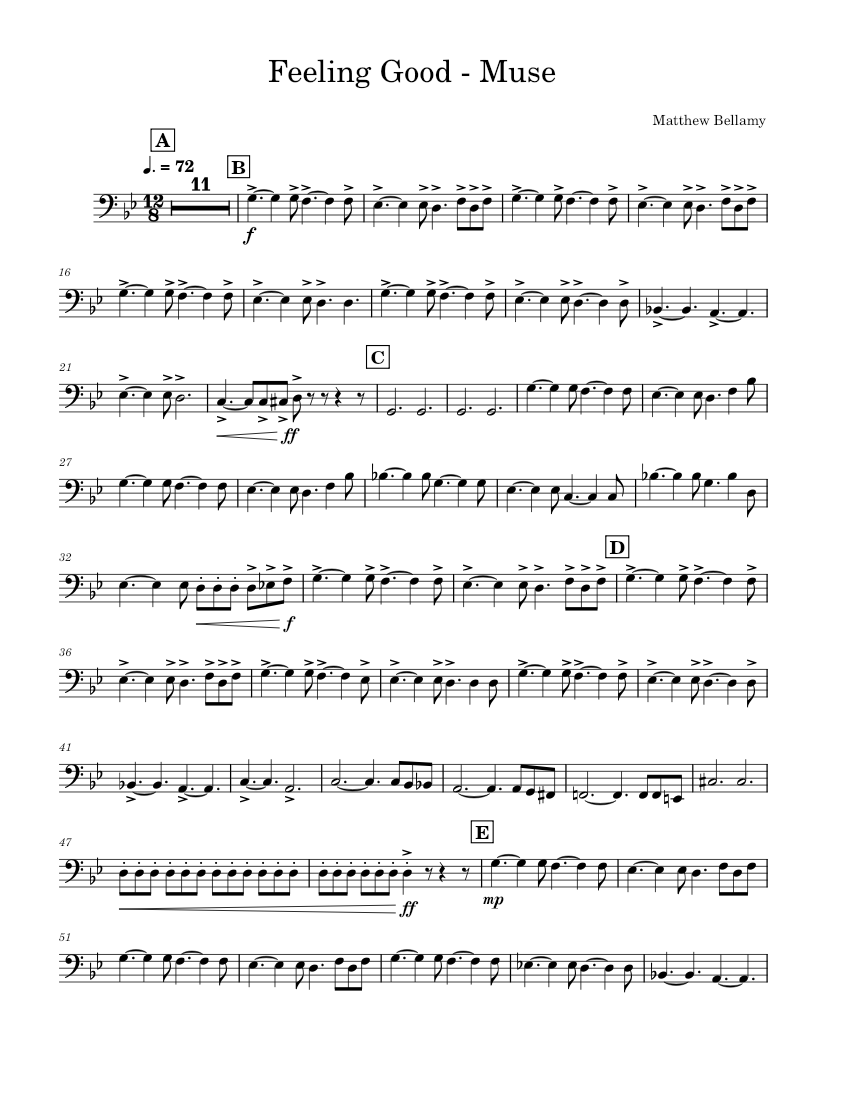 Feeling good – Muse muse bass sheet music Sheet Music for Contrabass (Solo) | MuseScore.com