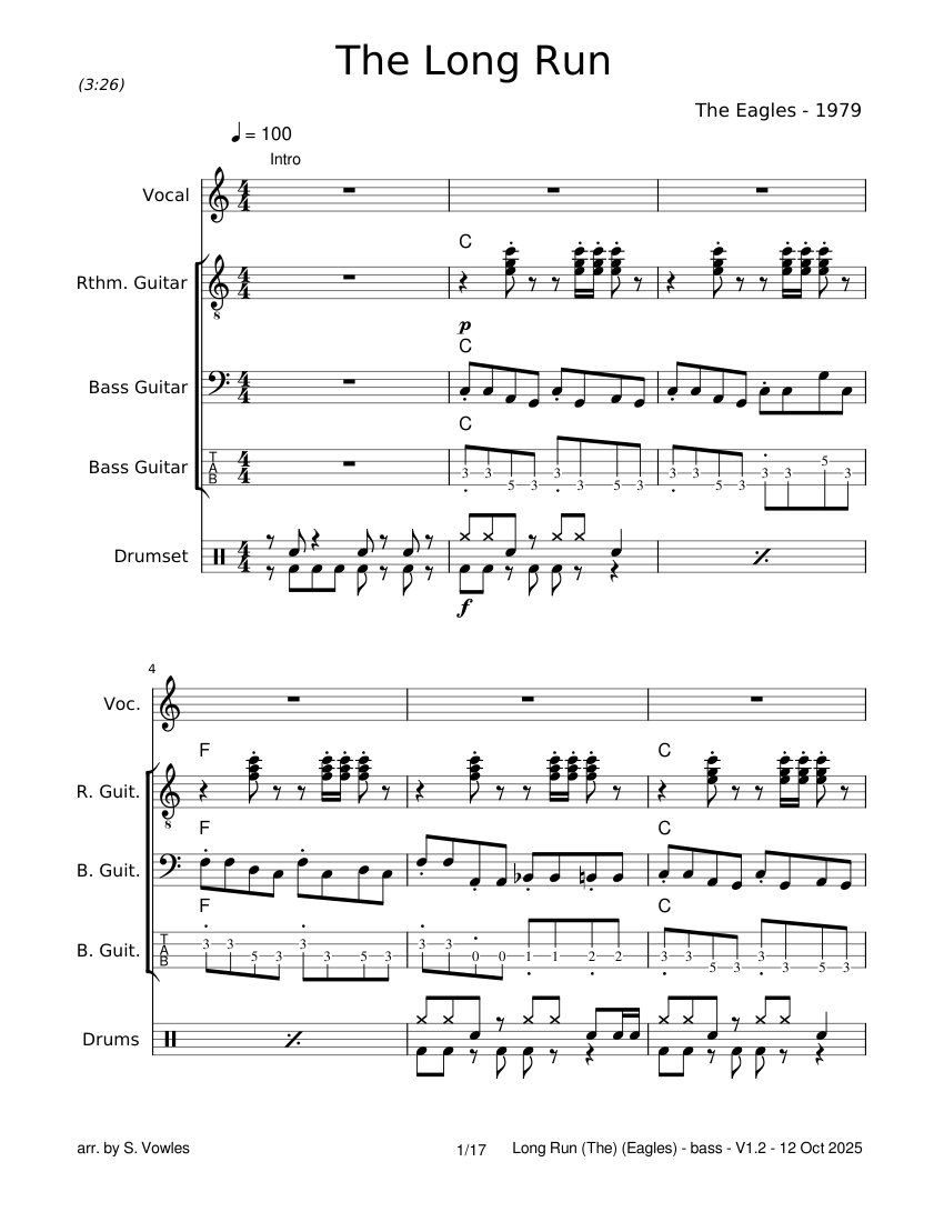 The Long Run (Eagles) Sheet Music with Chords for Vocals, Guitar, Bass ...