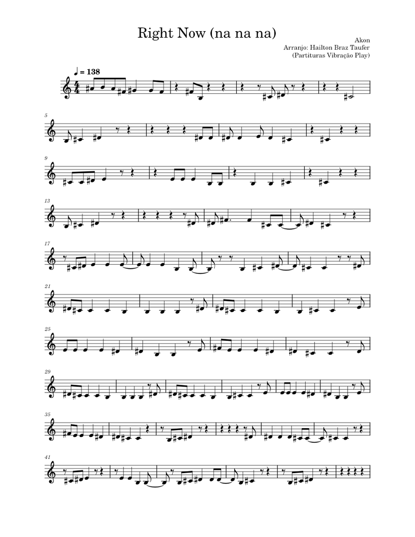 right now na na na Akon (partituras Vibração Play) Sheet Music for ...