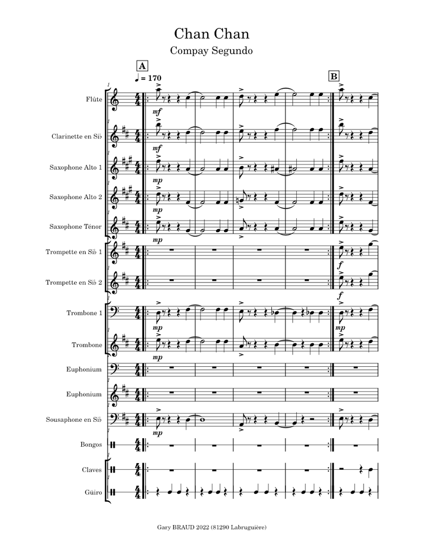 Chan chan – Buena Vista Social Club Sheet Music for Trombone, Euphonium ...
