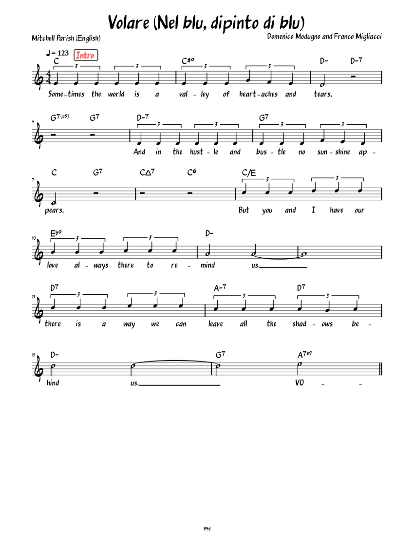 Volare (Lead sheet with lyrics and verse ) Sheet music for Vocals (Solo ...