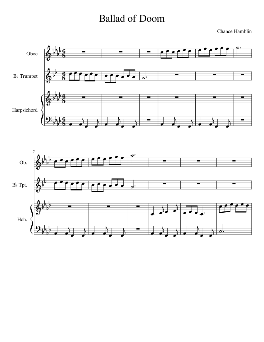 Ballad of Doom Sheet music for Harpsichord, Oboe, Trumpet in b-flat ...