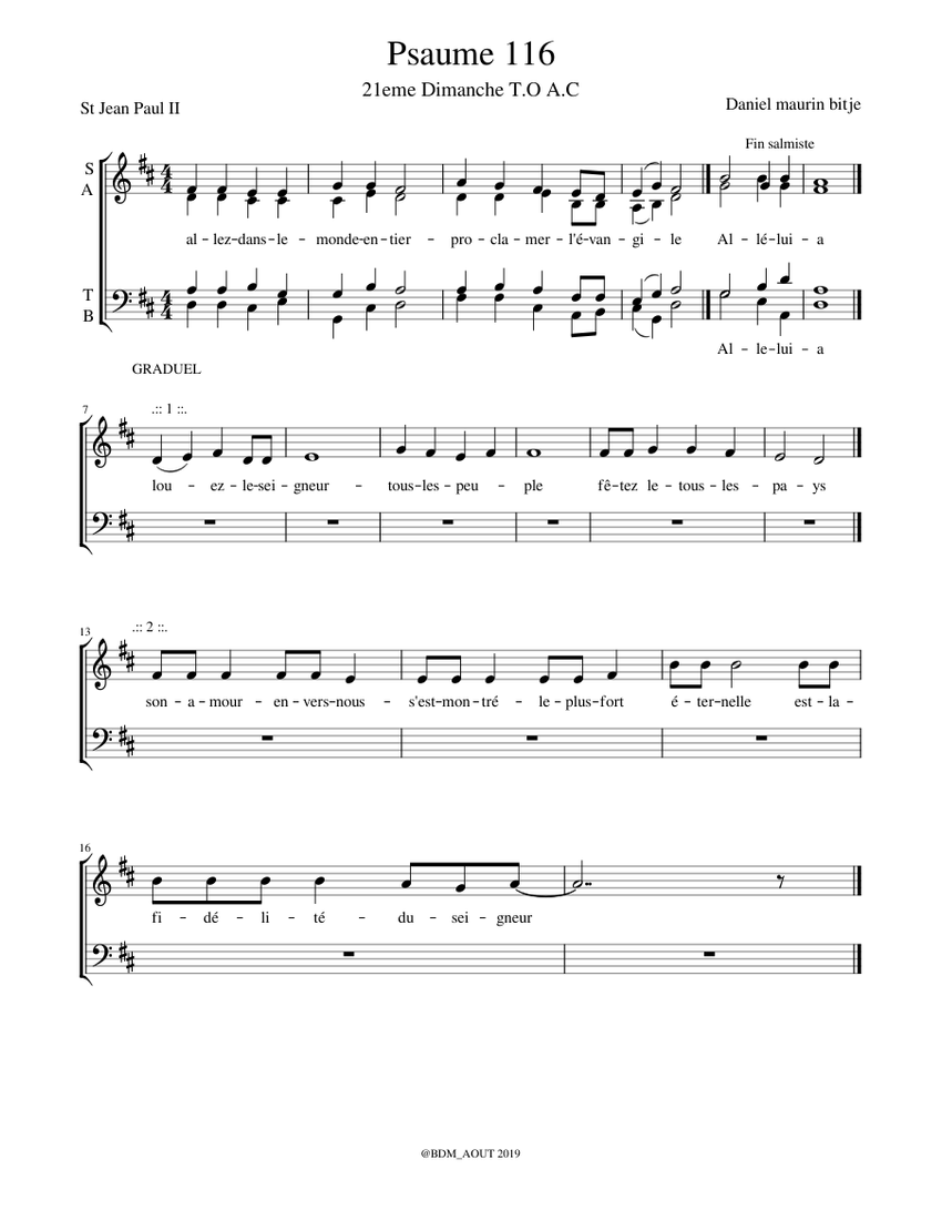 Psaume 116 Sheet music for Female, Male (Choral) | Musescore.com
