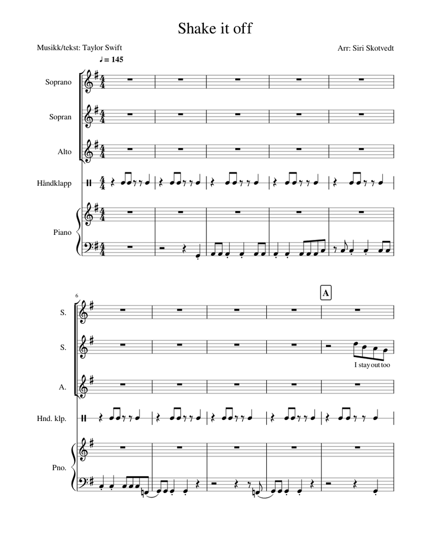 Shake It Off - Taylor Swift Sheet Music with Chords for Piano, Soprano ...