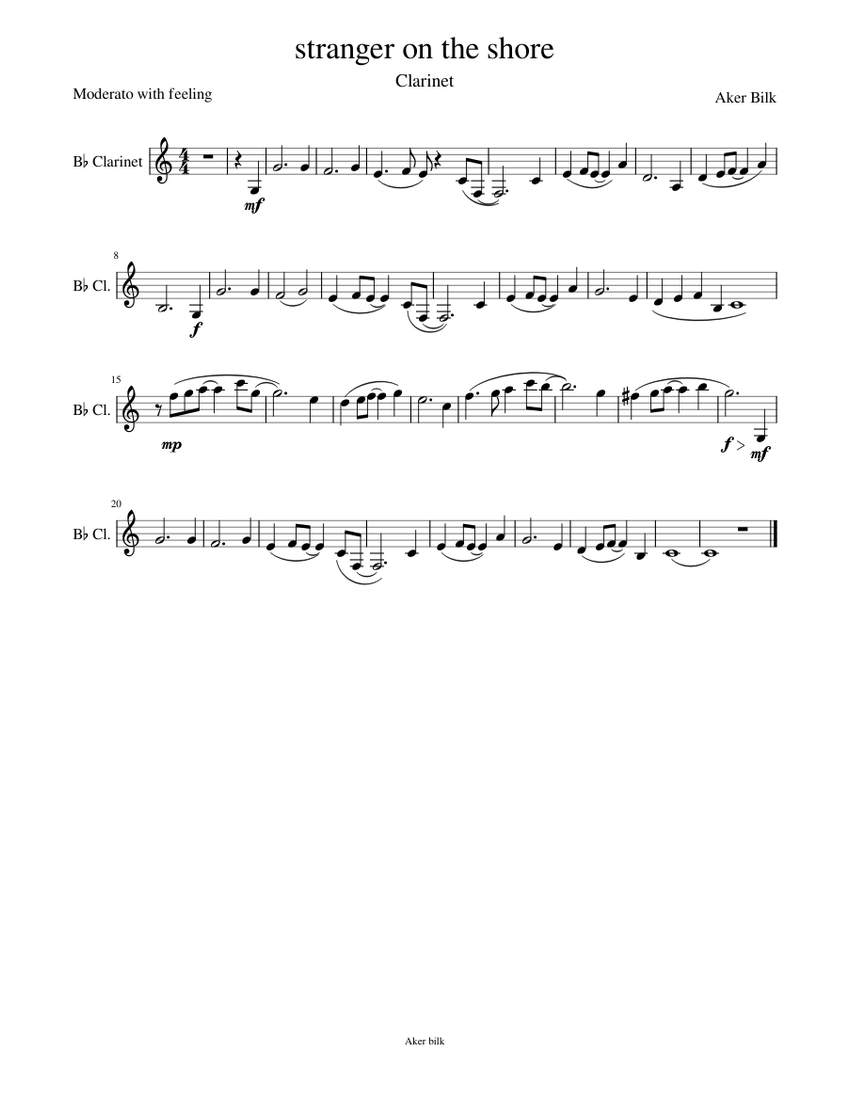 Stranger on the shore clarinet Sheet Music for Clarinet in b-flat (Solo ...