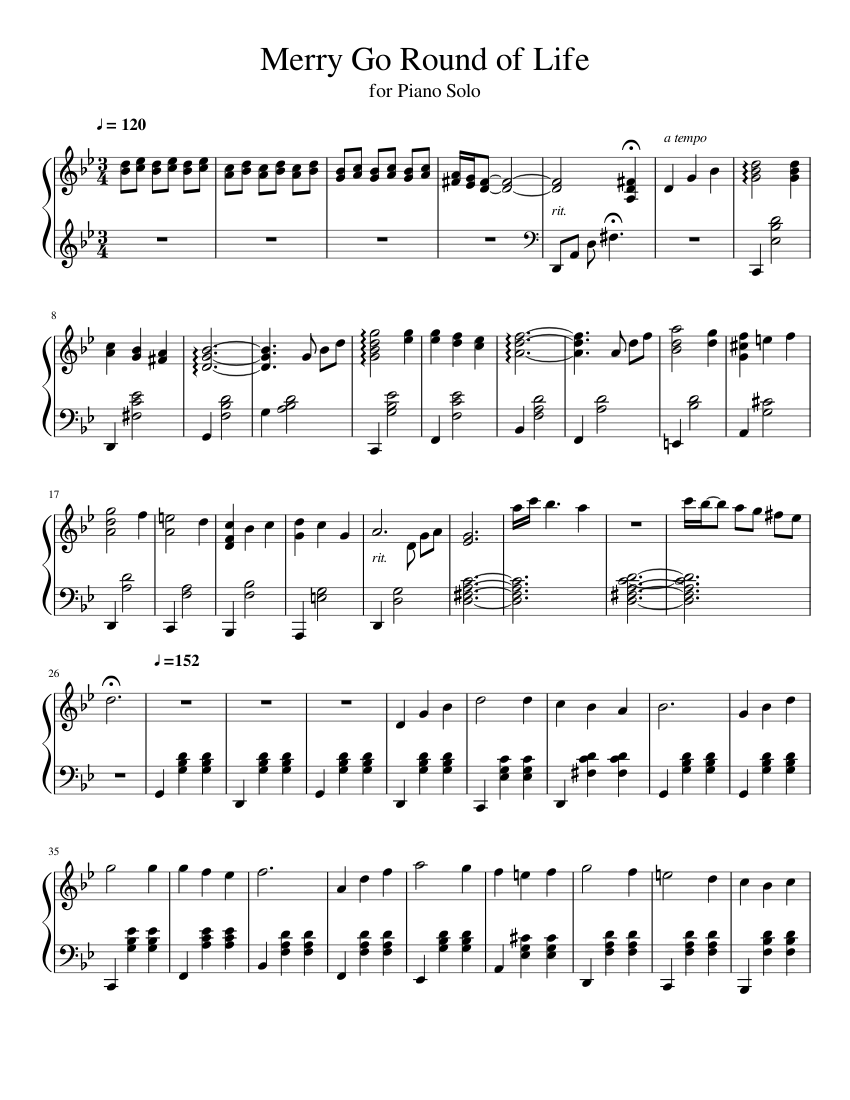 Merry Go Round Of Life Piano Solo Sheet Music For Piano Solo