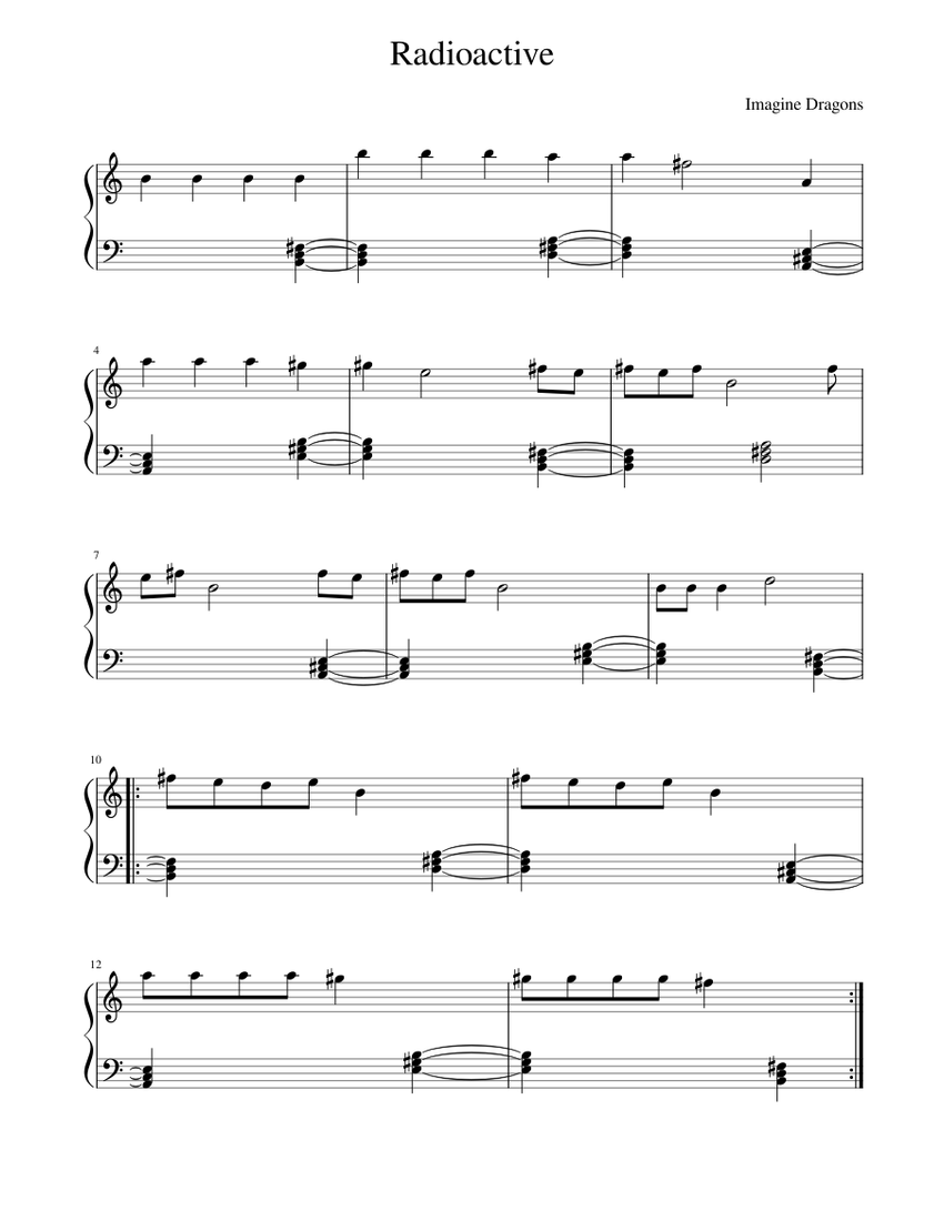 Radioactive – Imagine Dragons Sheet Music for Piano (Solo) Easy ...