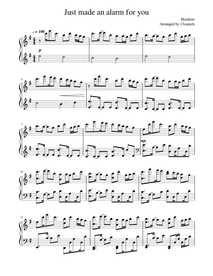 Just made an alarm for you - Heiakim | Piano Sheet Music Sheet music ...