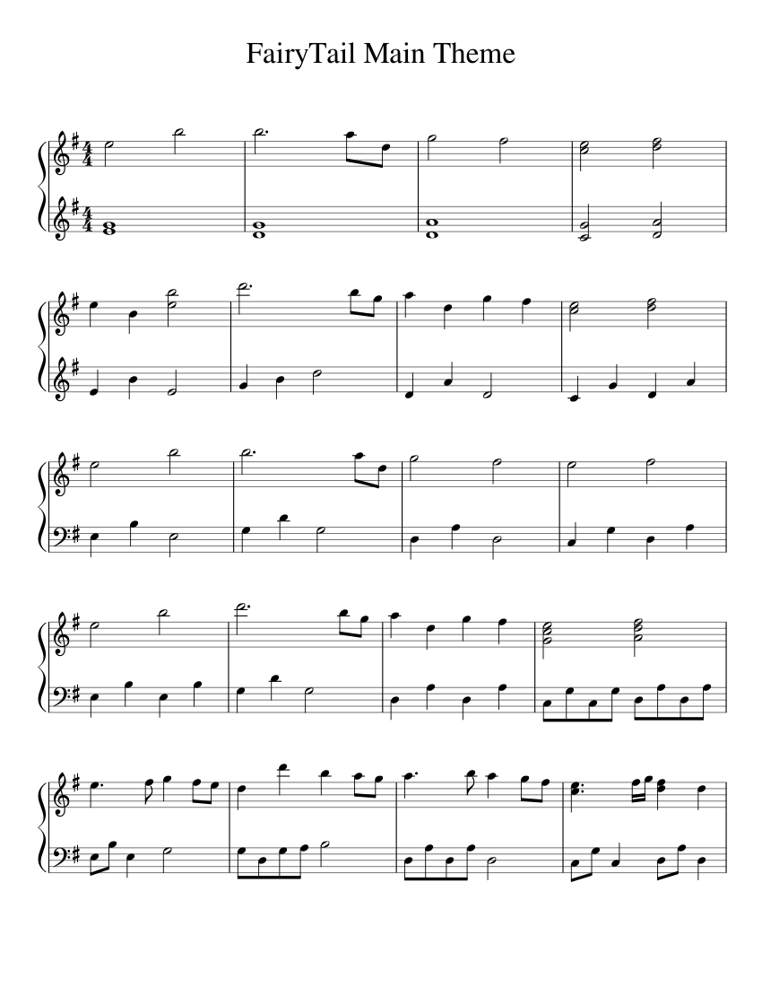 Fairytail Theme - Taylor Davis Sheet Music for Piano (Solo) easy ...