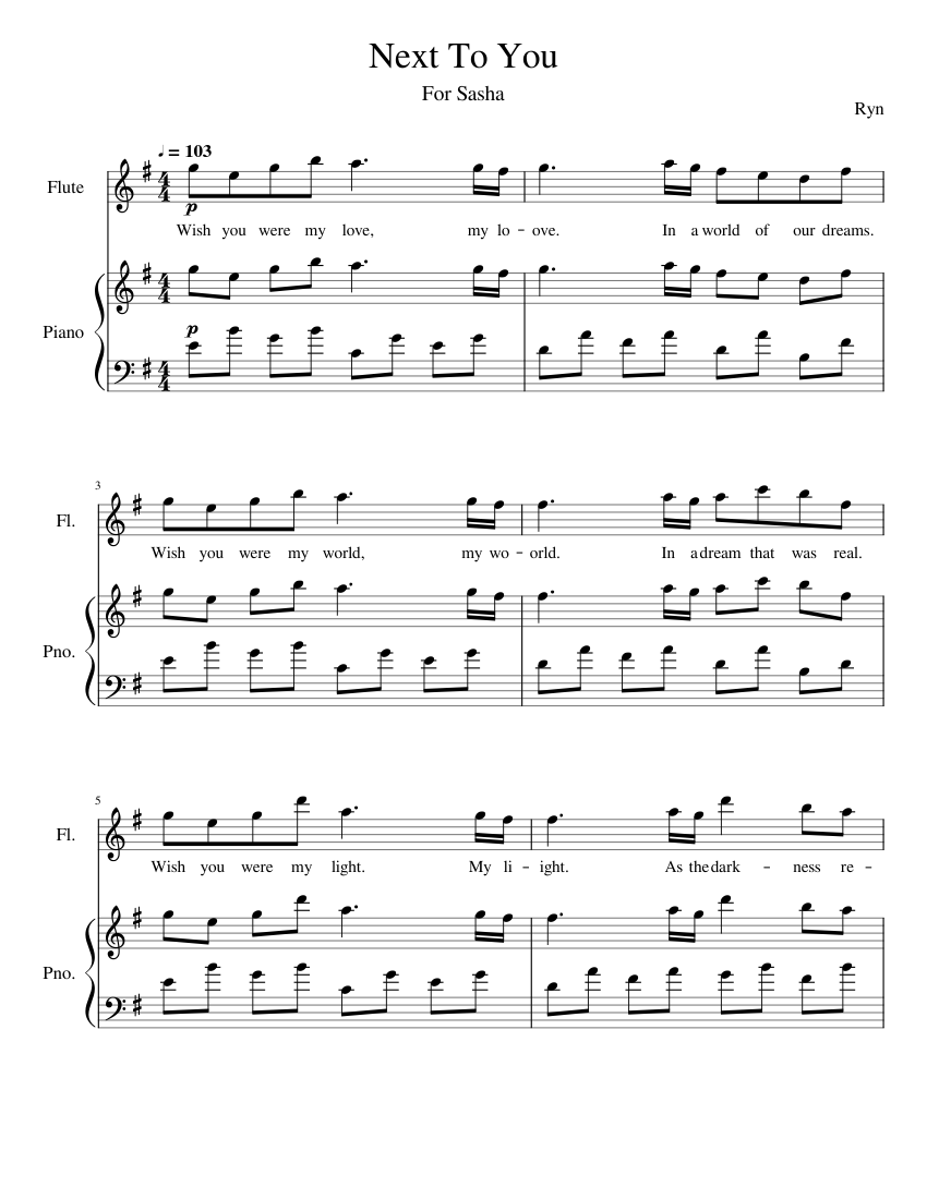 Next To You Sheet music for Piano, Flute (Solo) | Musescore.com