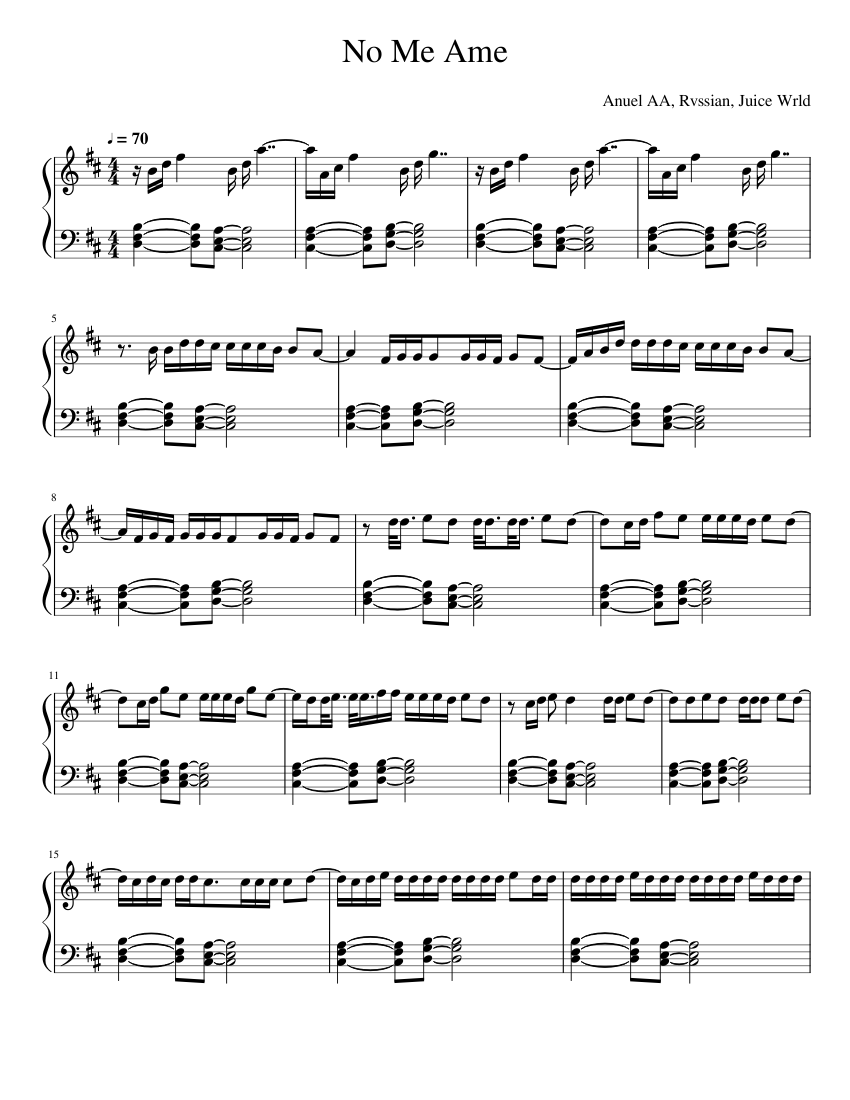 No Me Ame (feat. Rvssian & Juice WRLD) - Anuel AA Sheet Music for Piano ...
