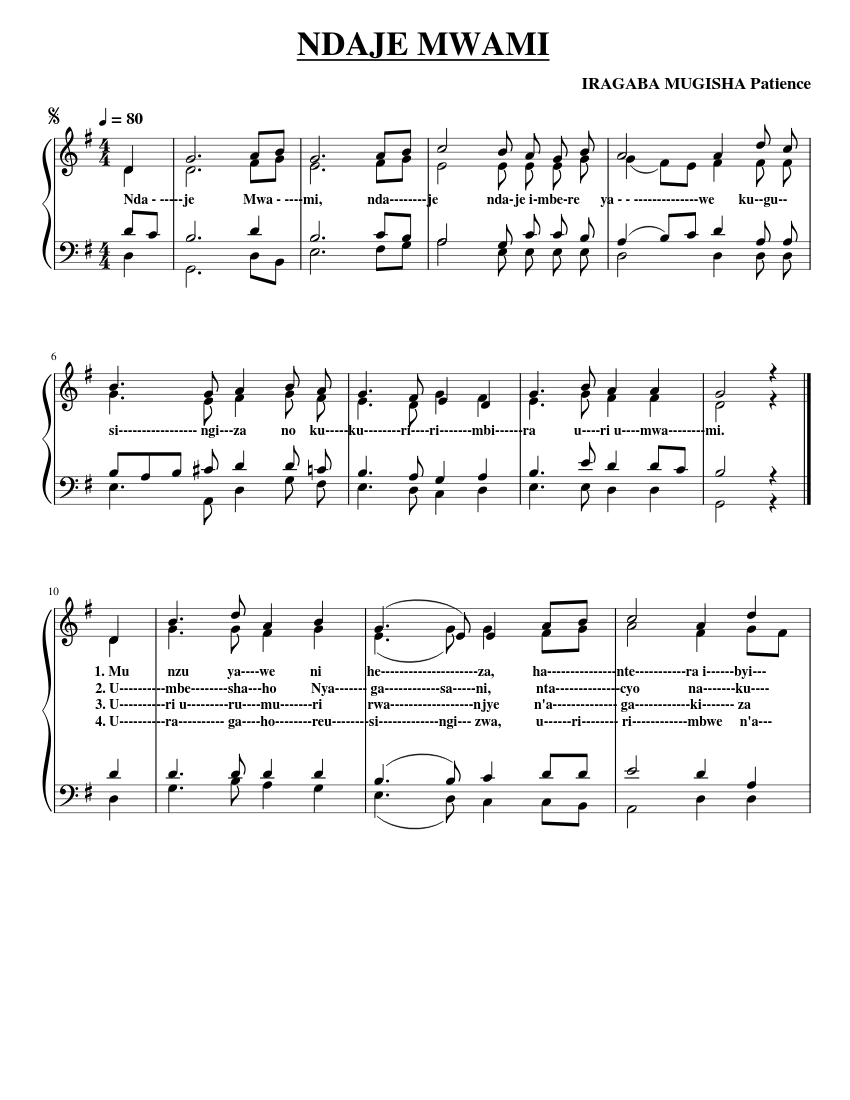 NDAJE MWAMI youtube Sheet music for Piano (Church Choir) Easy ...