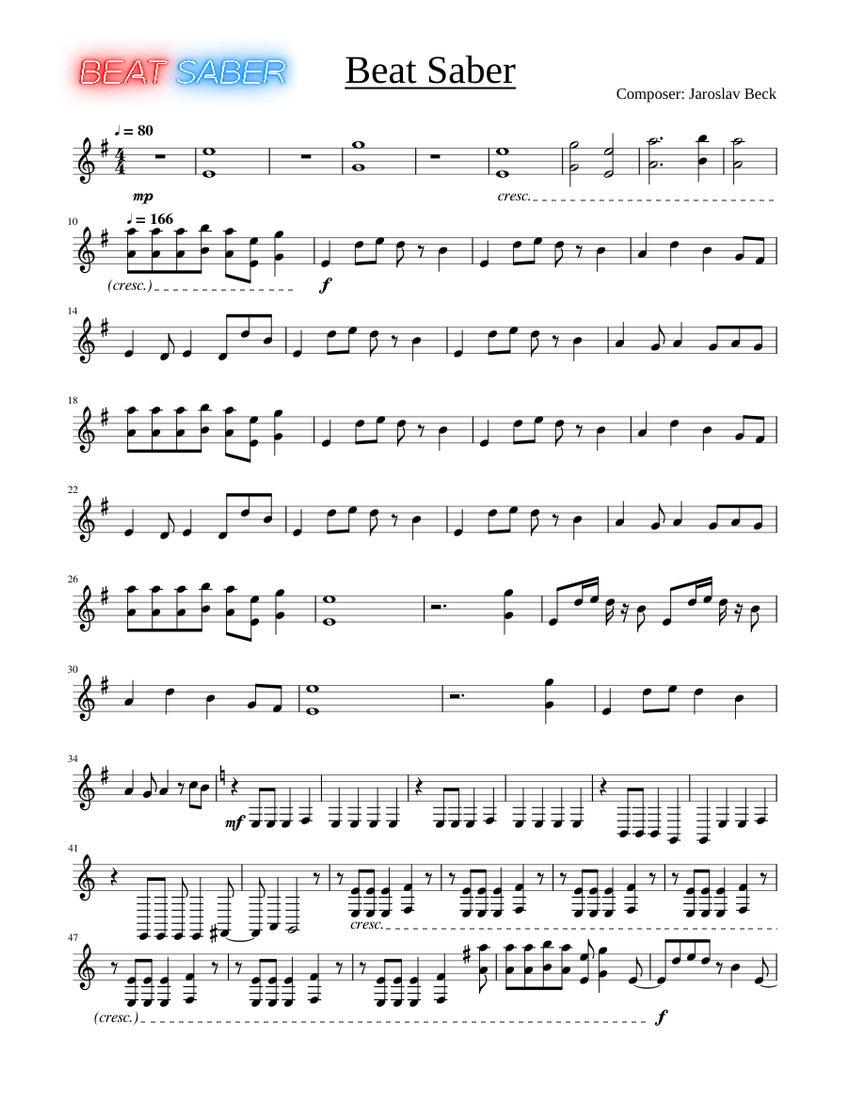 Beat Saber (from the VR game Beat Saber) by Jaroslav Beck Sheet Music ...