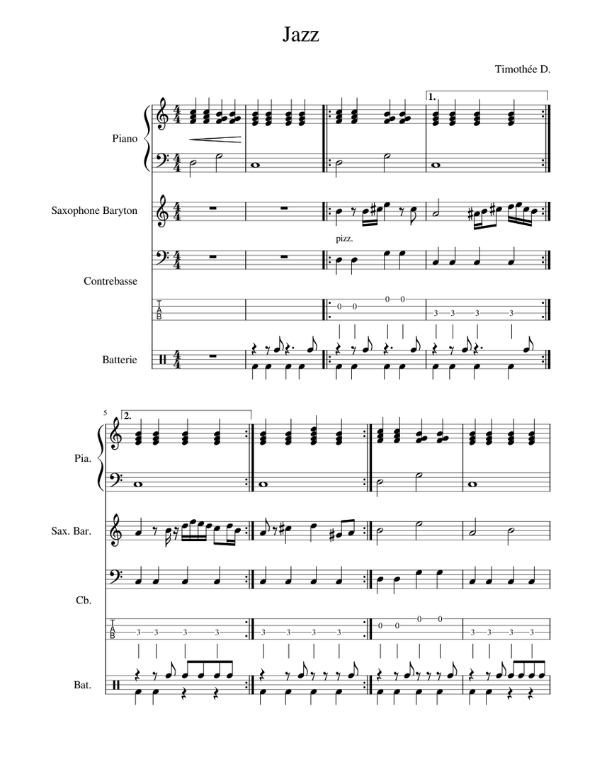 Jazz Sheet music for Piano, Saxophone baritone, Contrabass, Bass guitar ...