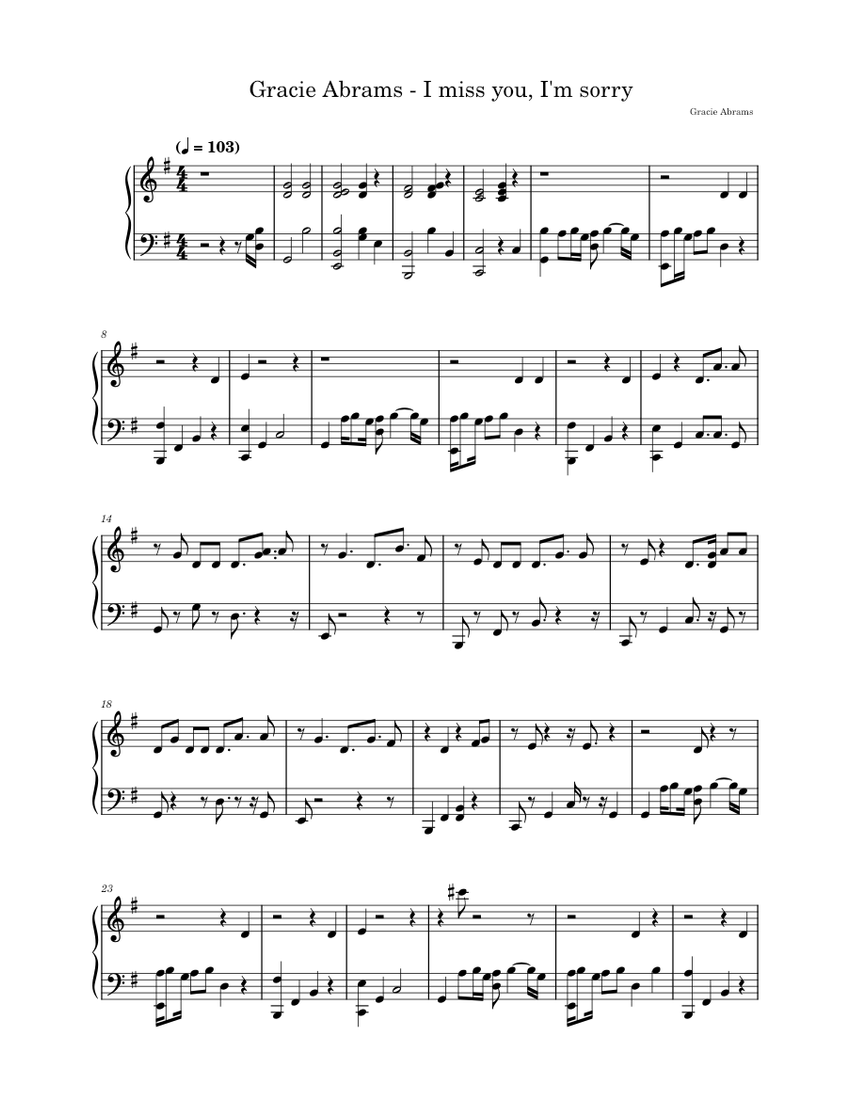 Gracie Abrams - I miss you, I'm sorry Sheet music for Piano (Solo) | Musescore.com