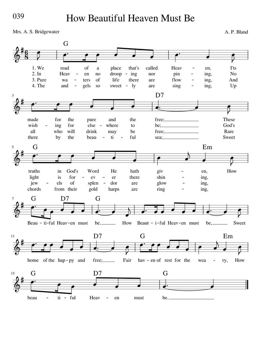 039 - How Beautiful Heaven Must Be Sheet Music with Chords for Piano ...