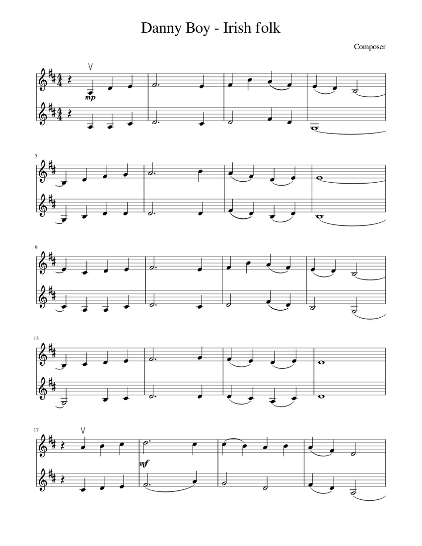 Danny Boy - Irish Folk Sheet Music for Violin (String Duet) | MuseScore.com