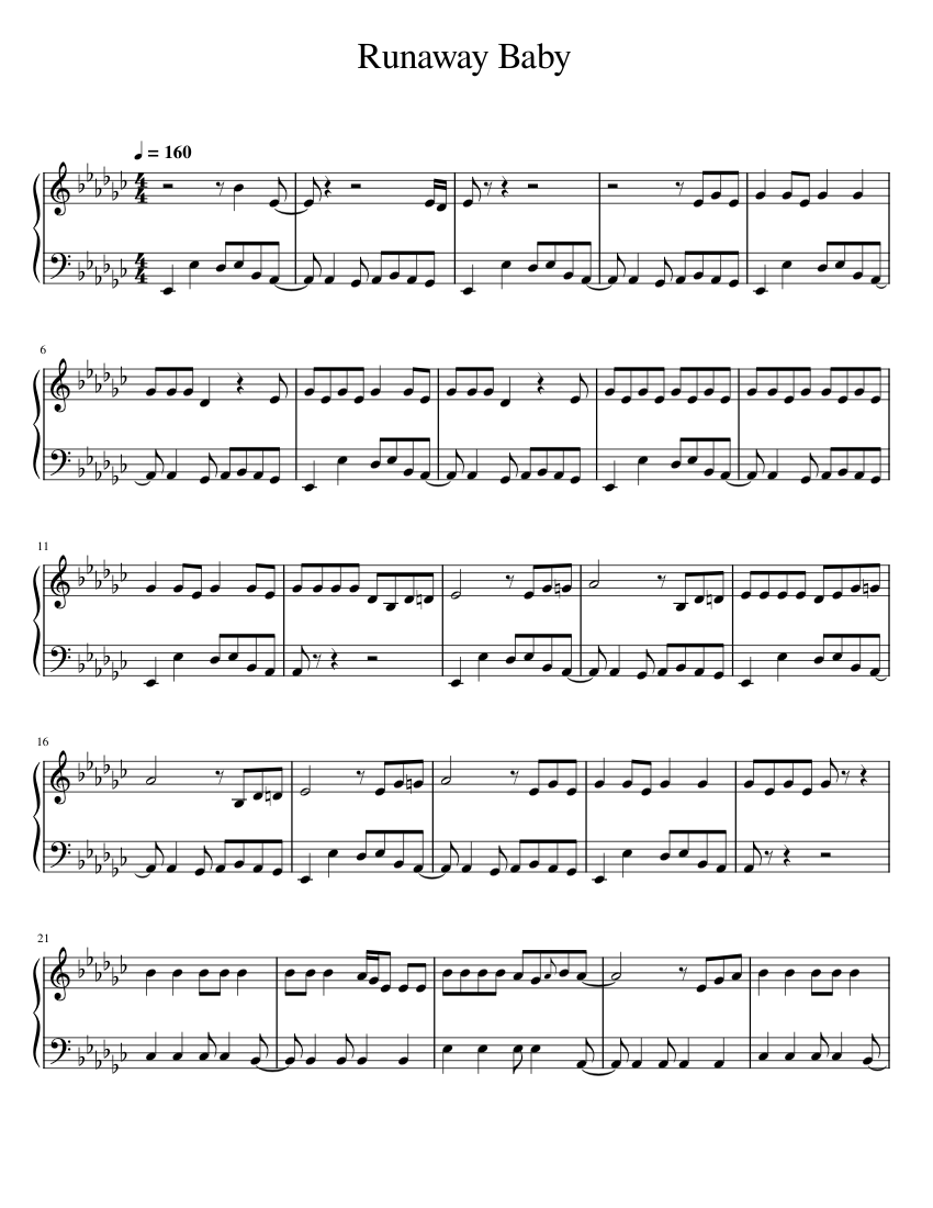 Runaway Baby - Bruno Mars Sheet music for Piano (Solo) | Musescore.com