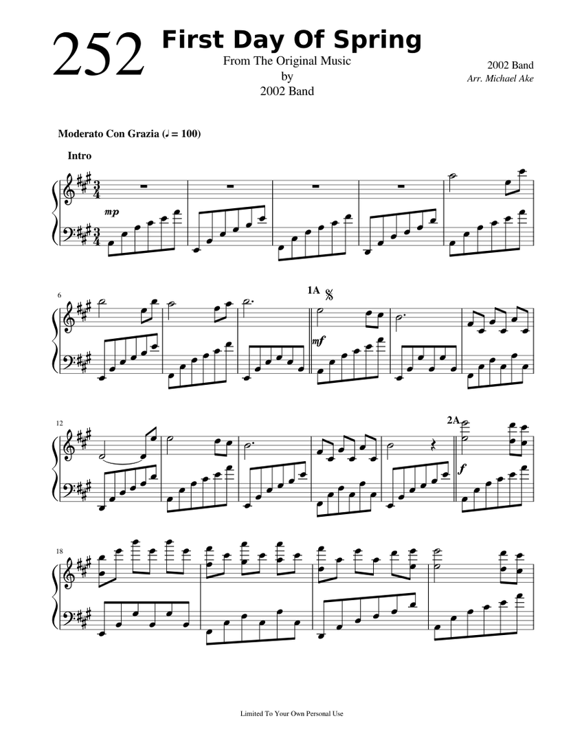 First Day Of Spring – 2002 Band Sheet music for Piano (Solo ...