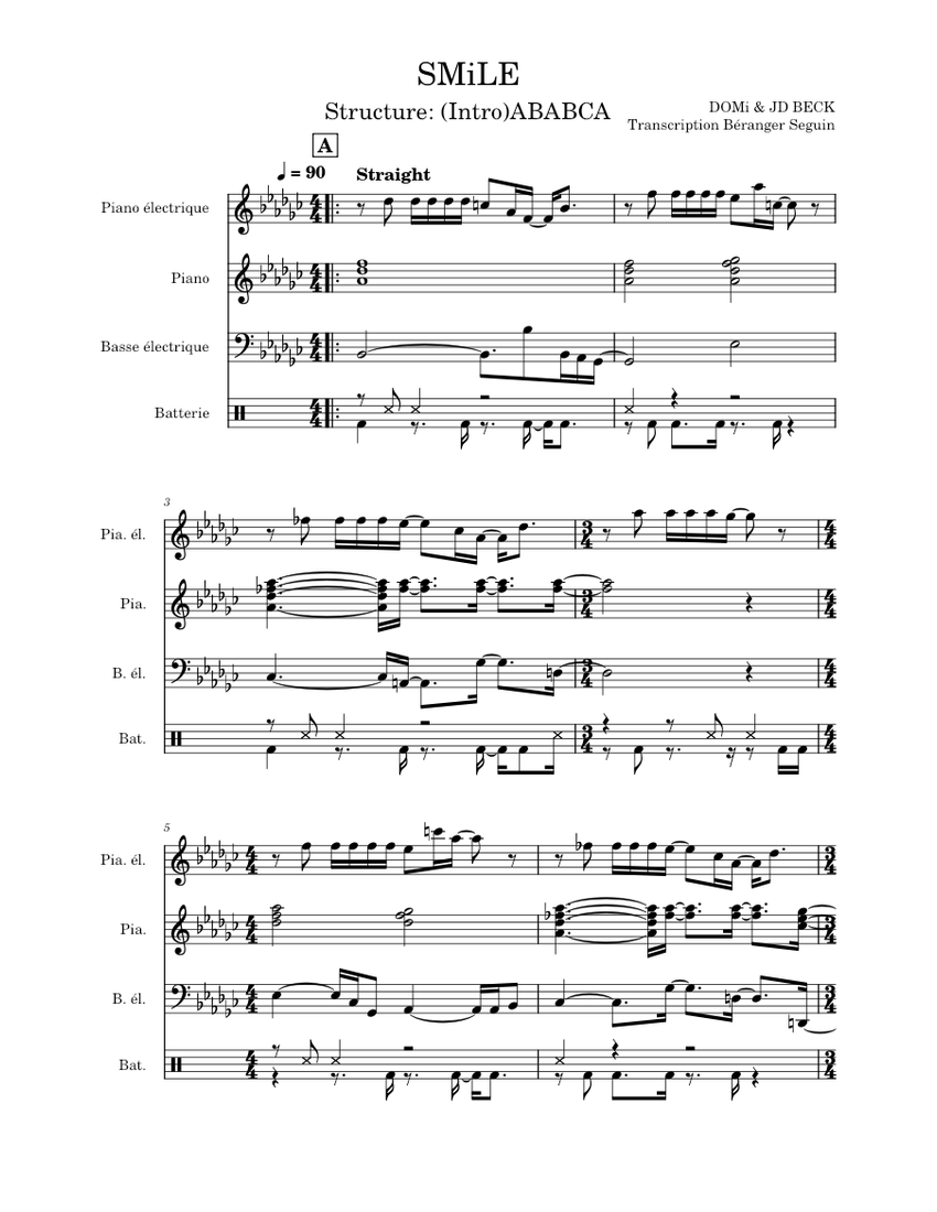 SMiLE Sheet Music for Piano, Bass guitar, Drum group (Jazz Band ...