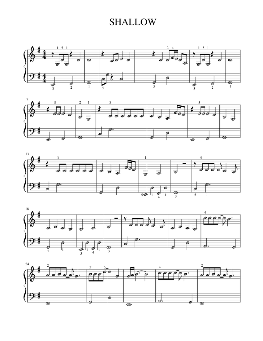 SHALLOW Sheet music for Piano (Solo) Easy | Musescore.com