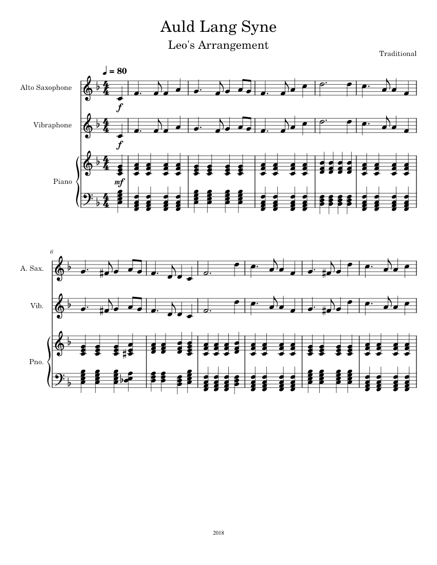 Arrangement: Auld Lang Syne Sheet music for Piano, Saxophone alto ...