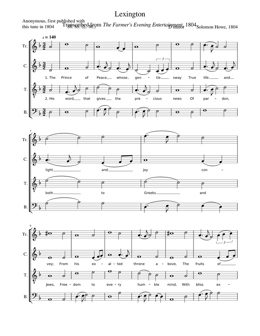 Lexington - Solomon Howe Sheet music for Tenor, Bass voice, Vocals ...