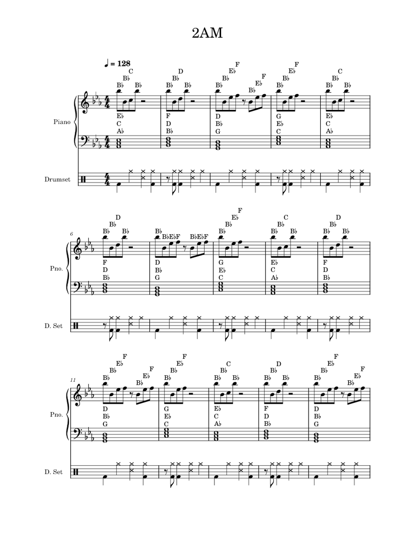 2AM – Justatee 2AM Sheet Music for Piano, Drum group (Mixed Duet ...