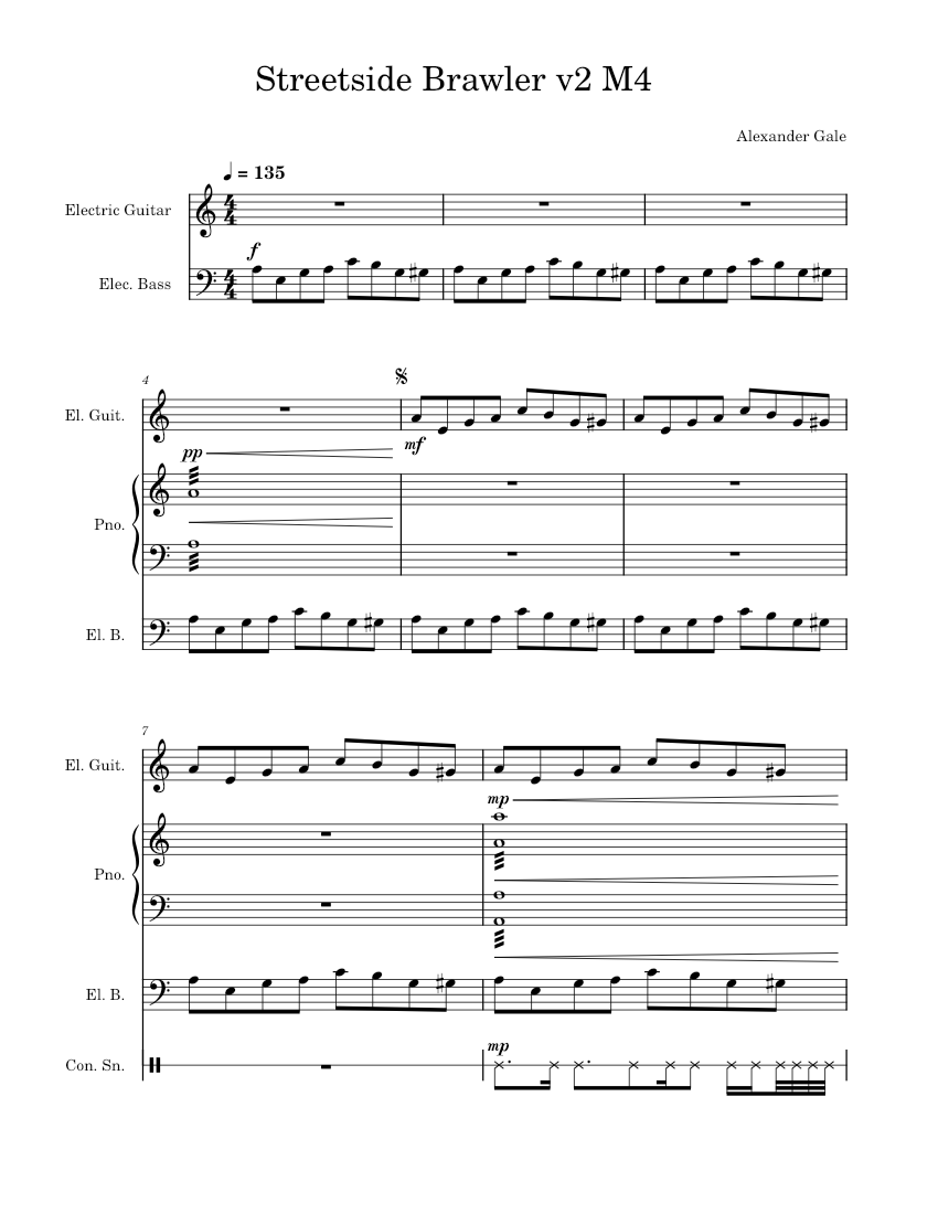 Streetside Brawler - Alexander Gale Sheet music for Piano, Snare drum ...